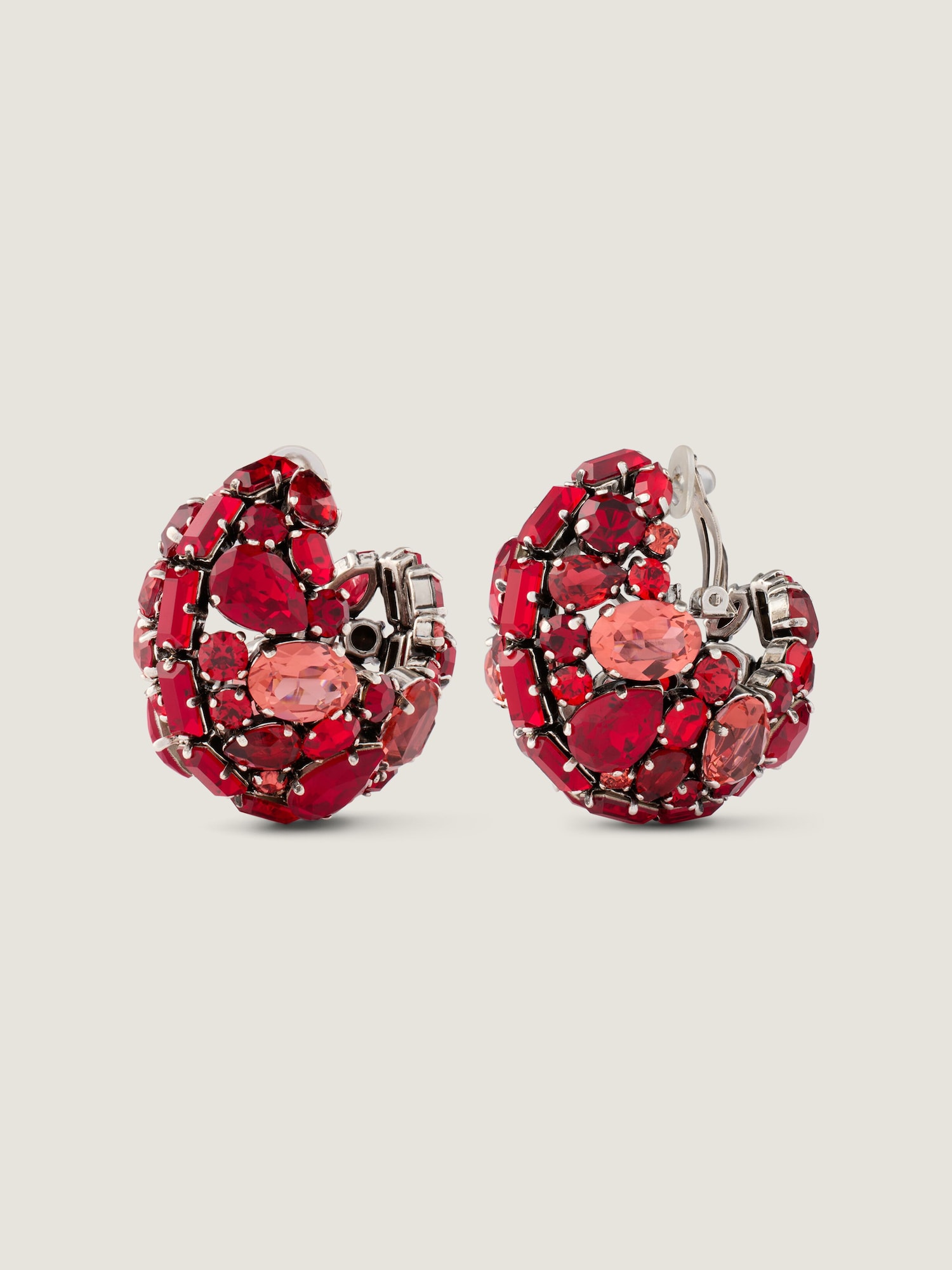Bold Crystals clip earrings in metal and crystals in - red/silvery ...