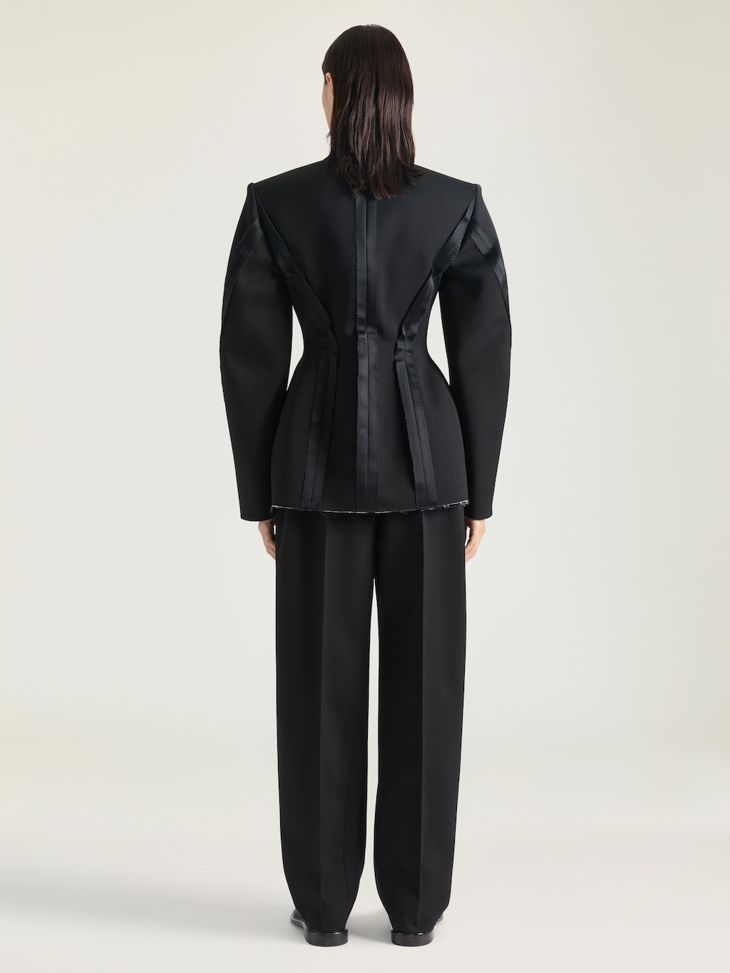 Double-breasted Cocoon jacket in wool with inside-out detail in - black ...