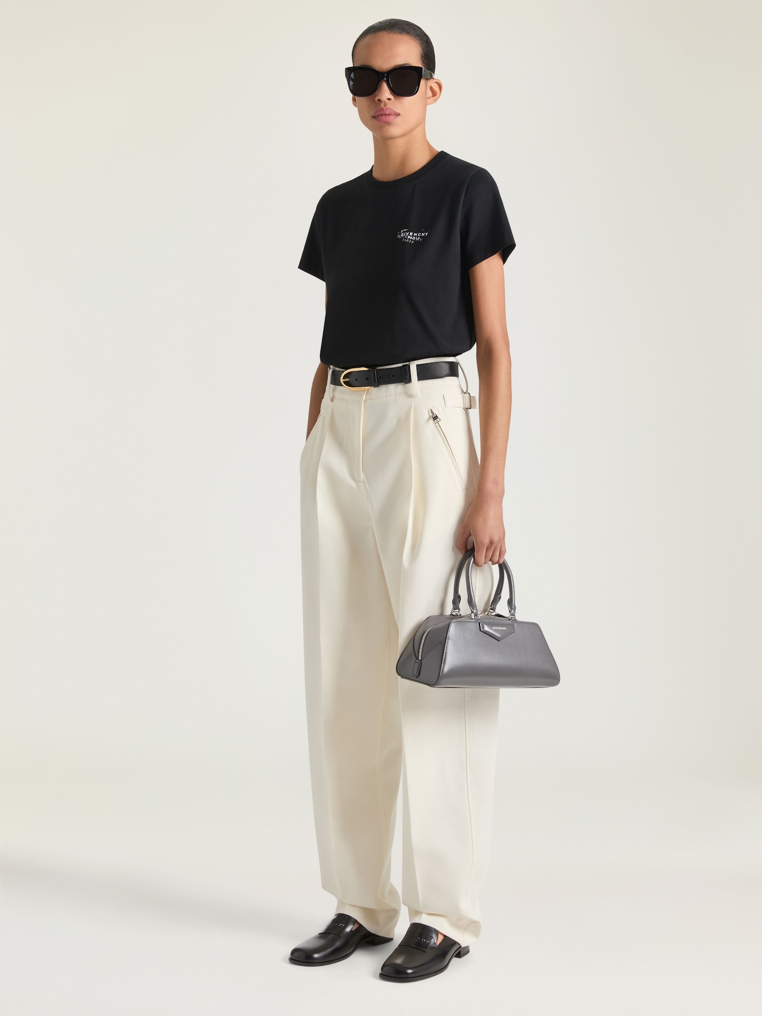 Pleated pants in cotton and wool - ivory in - ivory - BW519E164D-105 ...