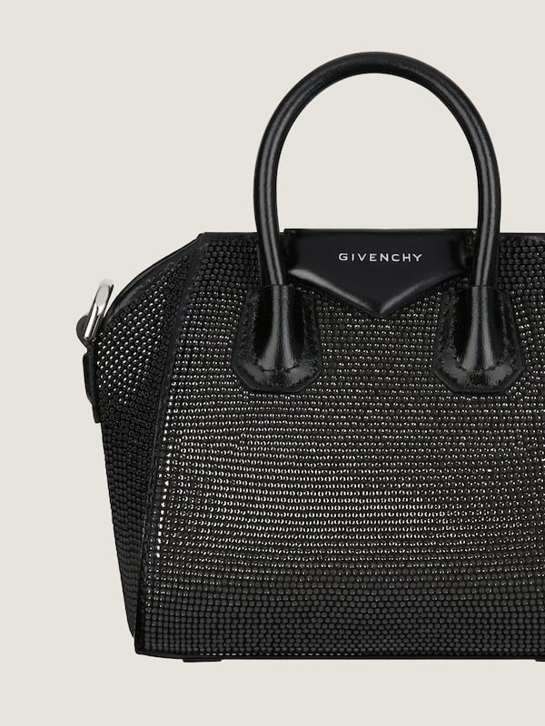 Micro Antigona bag in satin with strass in - black - BB60K4B1QC-001 ...