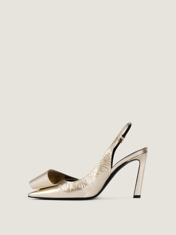 Twisted Ribbon slingbacks pumps in metallic leather in - golden ...