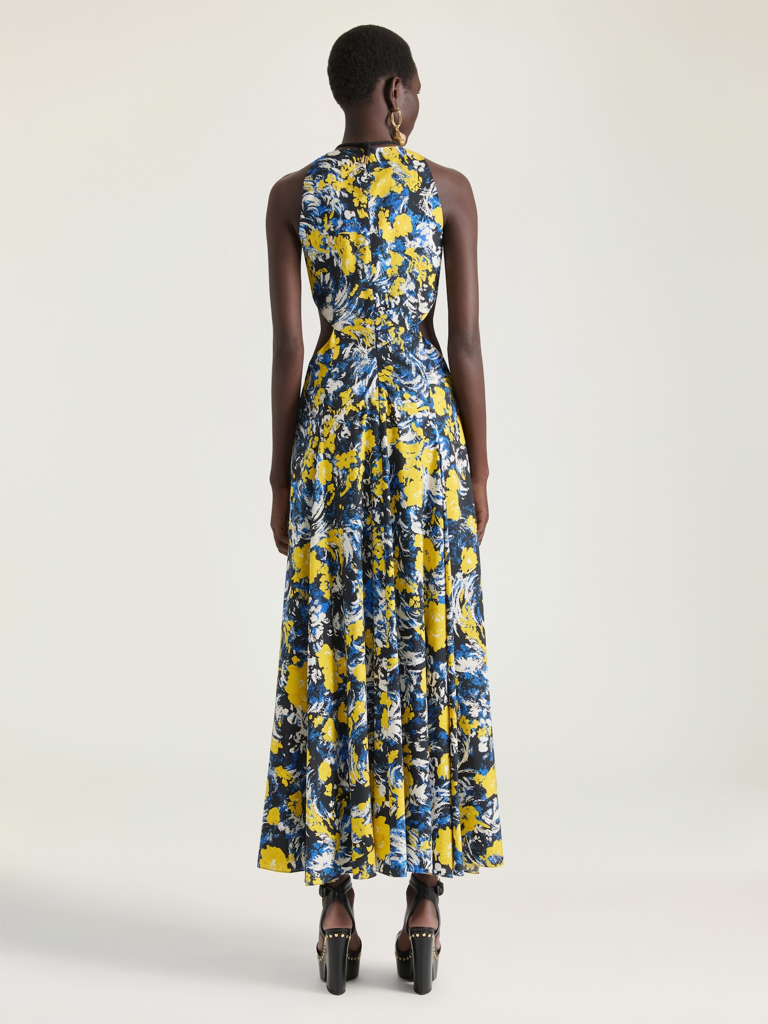 Slashed dress with floral print in - blue/yellow - BW22PS16F6-969 ...