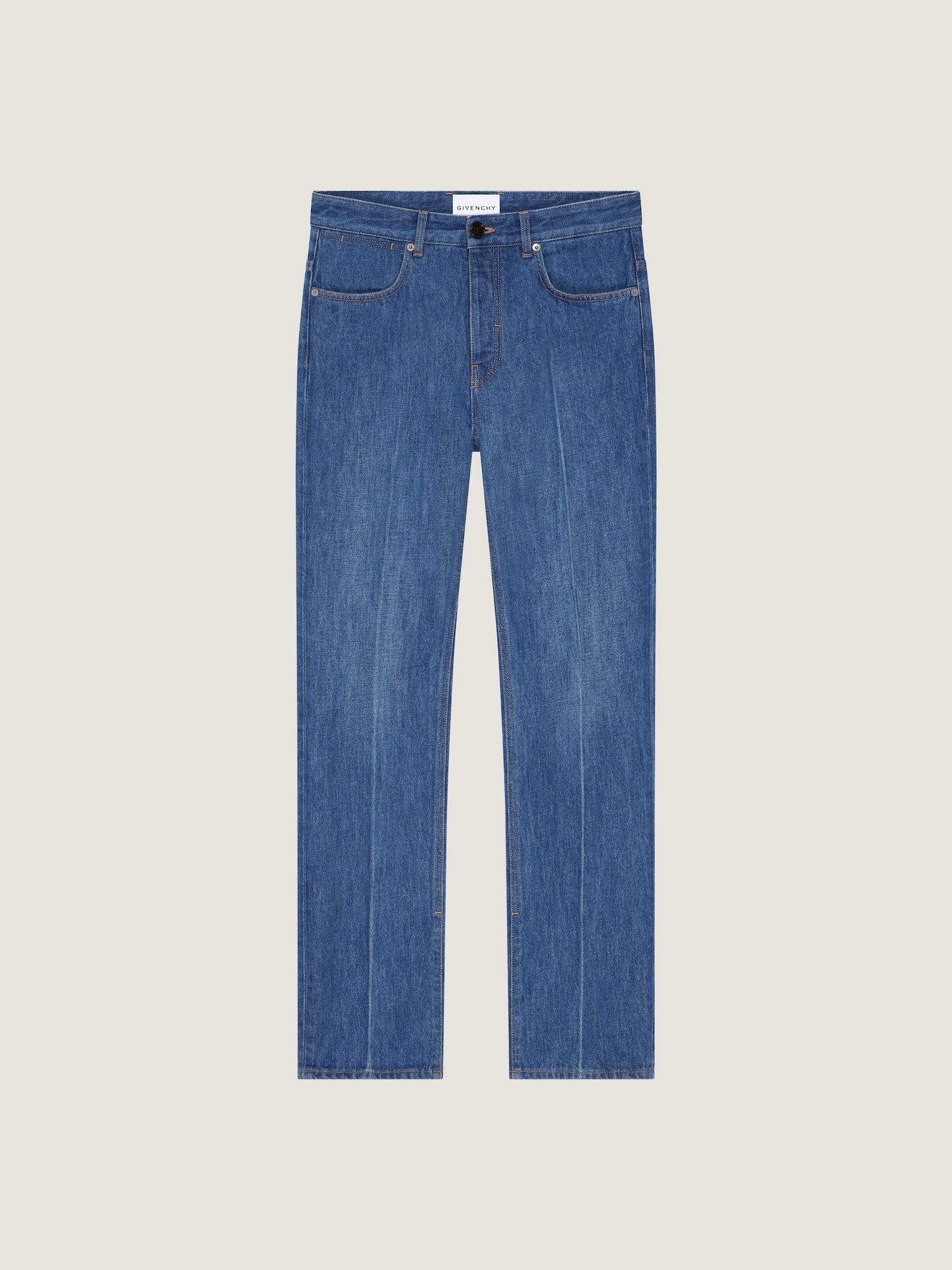 Straight fit shadow washed jeans with crease effect in - medium blue ...