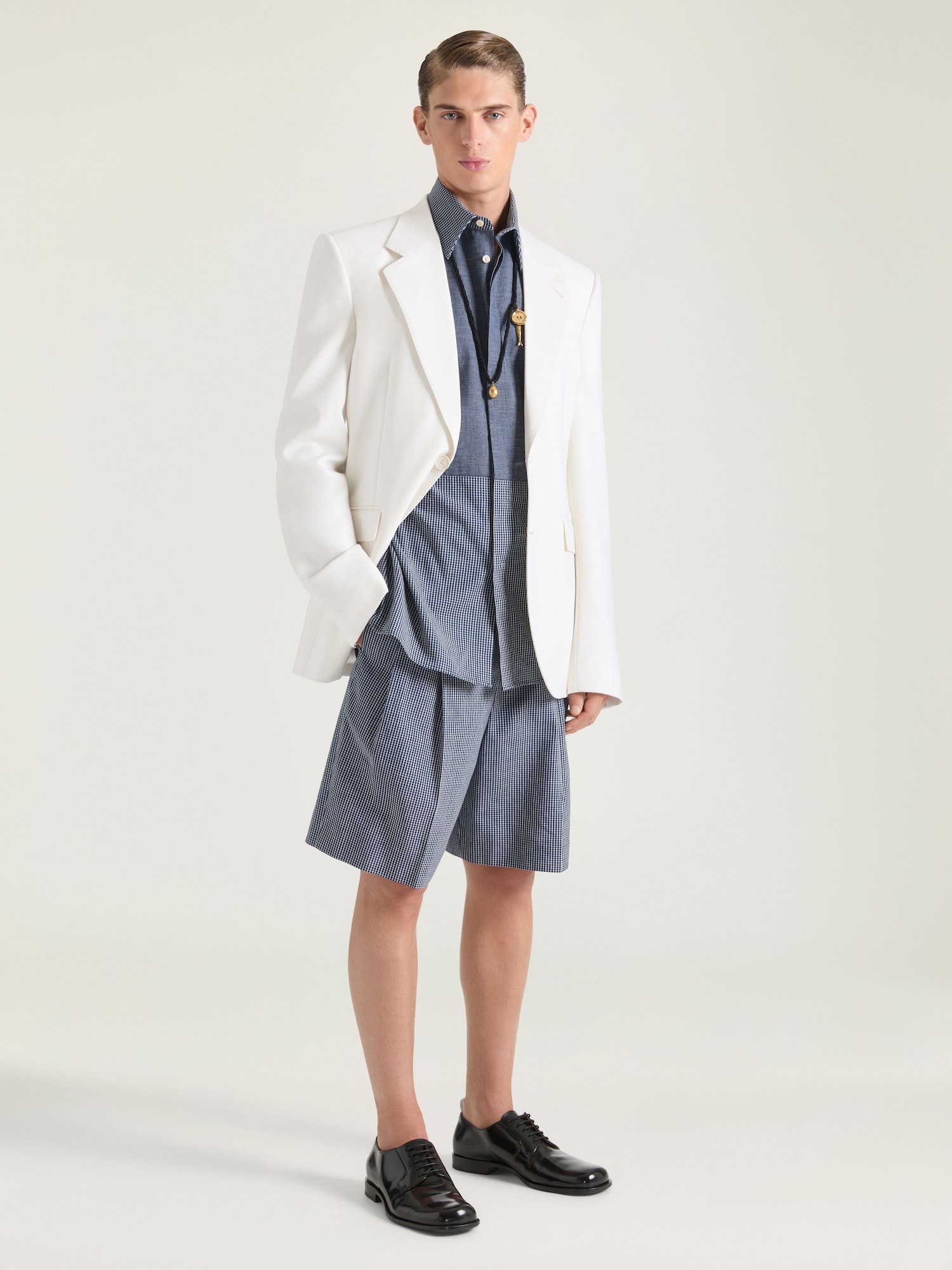 Double pleat checked bermuda shorts in cotton in - white/blue ...