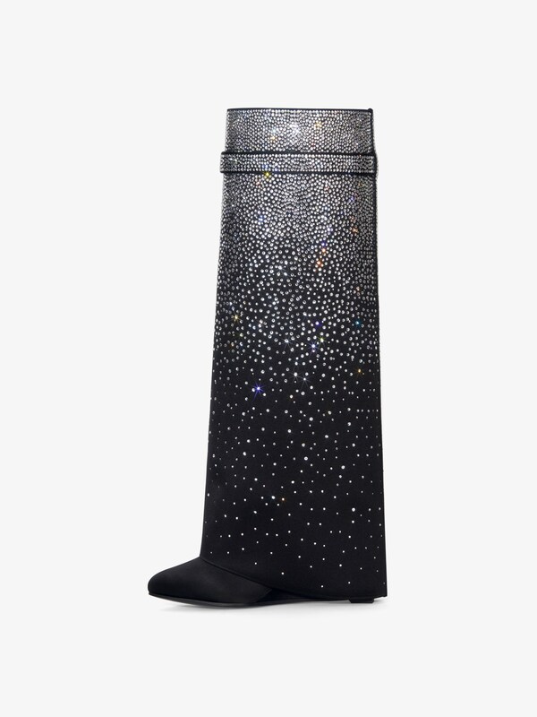 Shark Lock boots in satin with strass in - black/silvery | Givenchy US