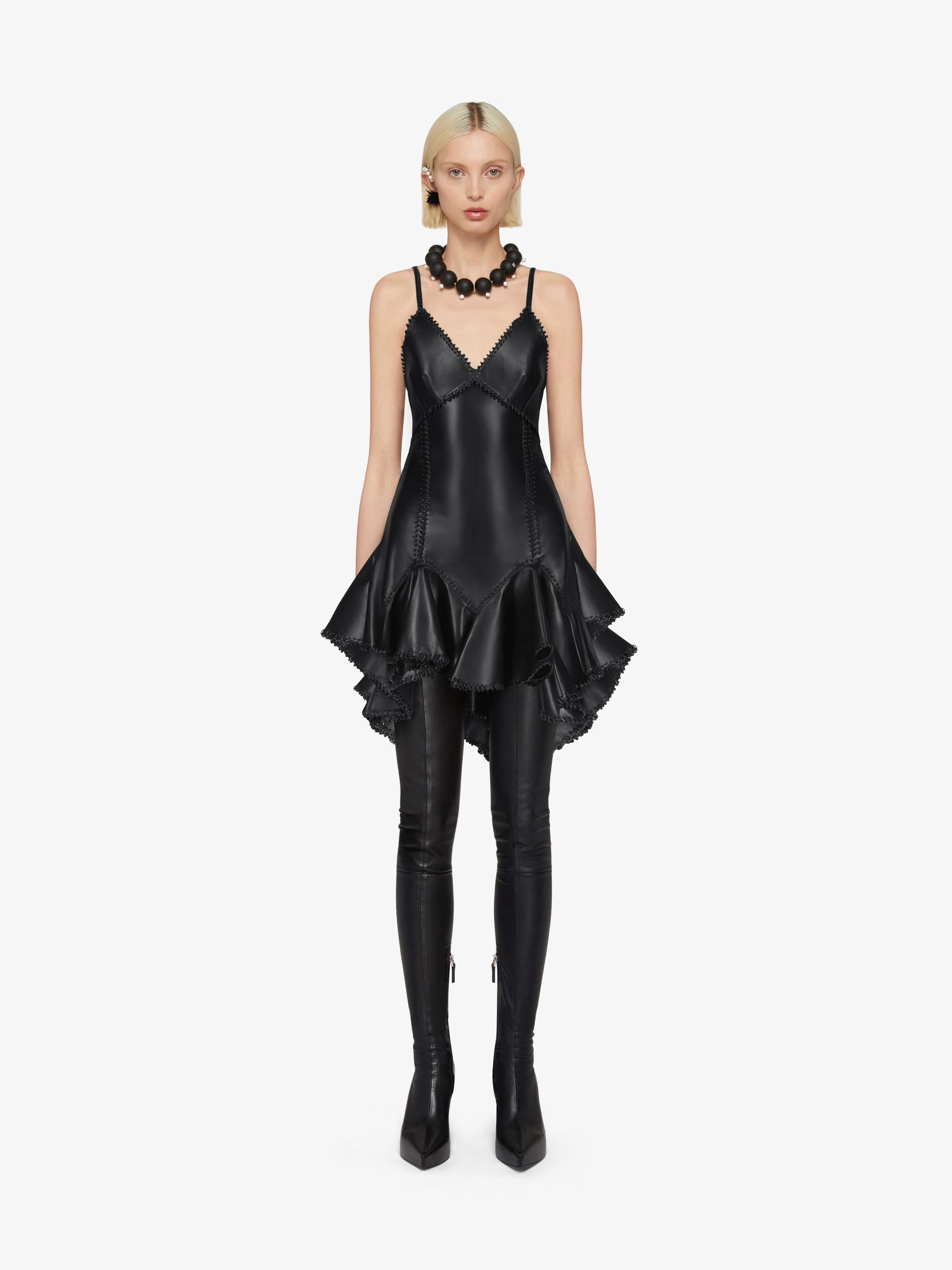 Dress In Braided Leather With Flounces Black Givenchy US Dress In Braided Leather With Flounces Black Givenchy US