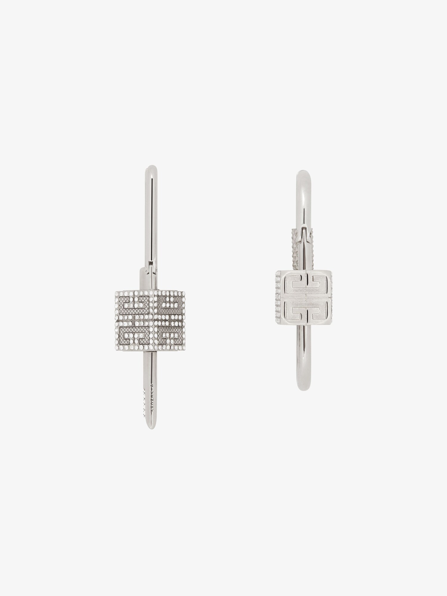 Lock Asymmetrical Earrings With Crystals Silvery Givenchy US lock-asymmetrical-earrings-with-crystals-silvery-givenchy-us