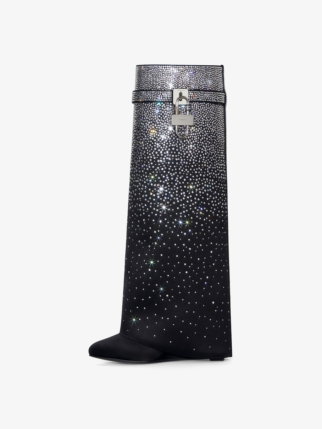 Shark Lock boots in satin with strass in - black/silvery | Givenchy US