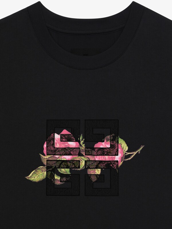 4G Lace slim fit t-shirt in cotton with roses print | Givenchy CA ...