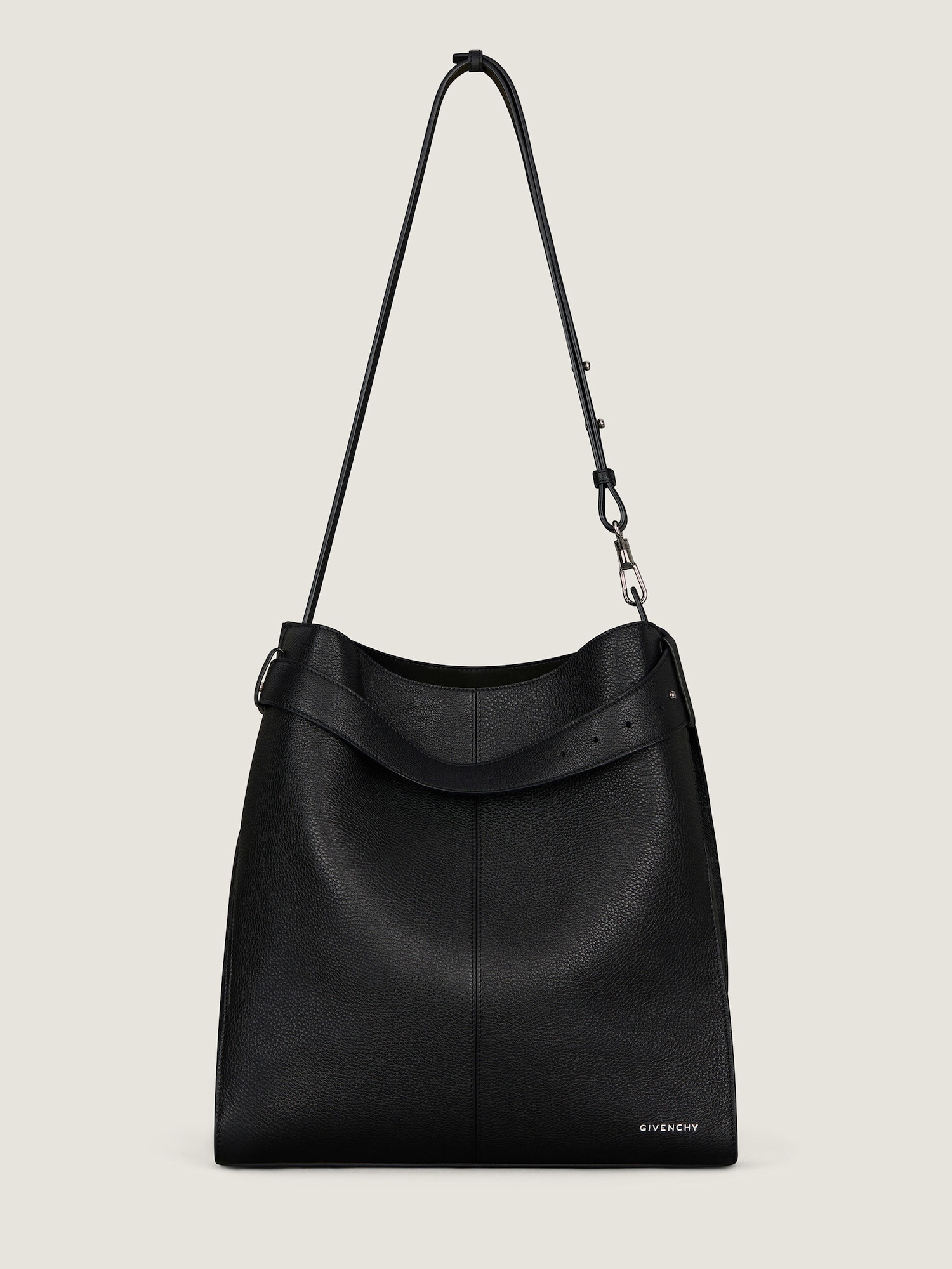 Medium Belted Hobo bag in grained leather in - black - BK50F4K213-001 ...