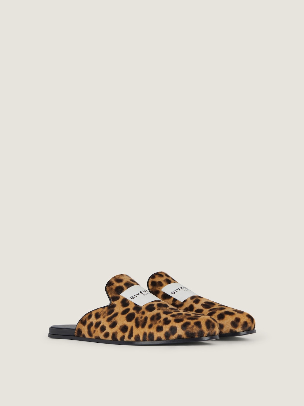 Label flat mules in pony effect leather with leopard pattern | Givenchy ...